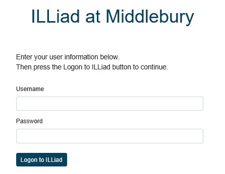 New ILLiad Web pages | Middlebury Libraries